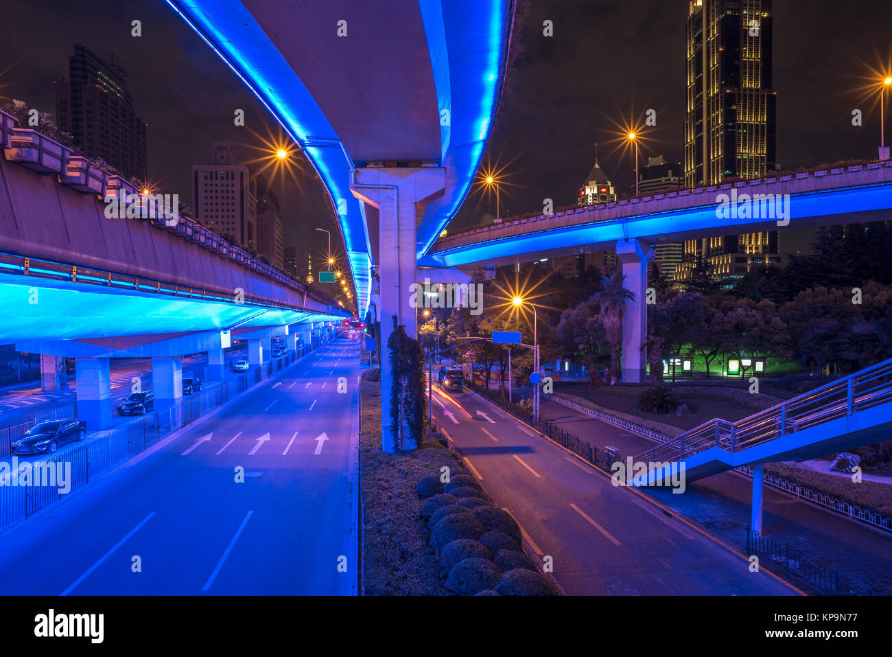 Aerial View of Shanghai overpass at Night Stock Photo - Alamy