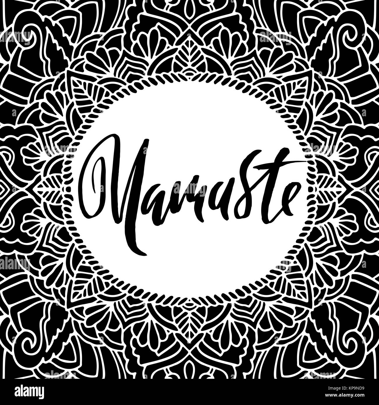 Namaste modern dry brush lettering on mandala pattern background. Yoga ...