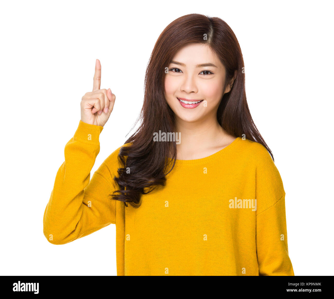 Woman finger pointing upwards Stock Photo - Alamy