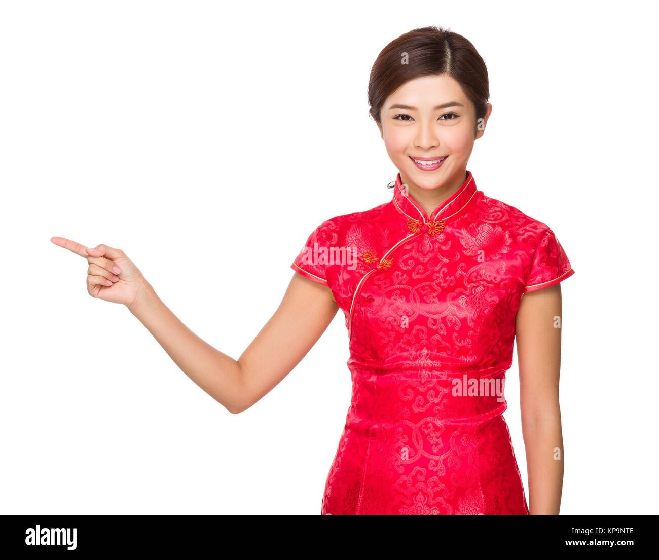 Chinese young woman with finger point up Stock Photo - Alamy