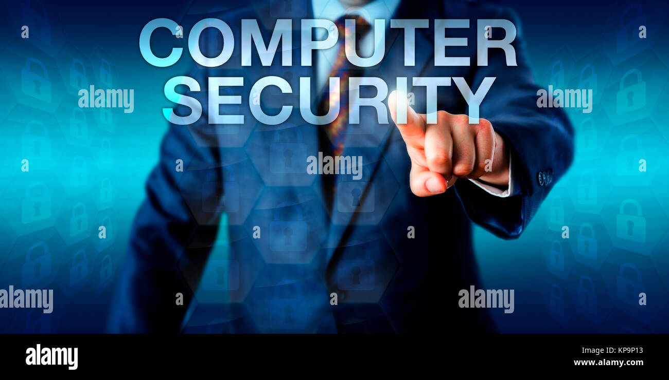 Manager Pushing COMPUTER SECURITY Onscreen Stock Photo - Alamy