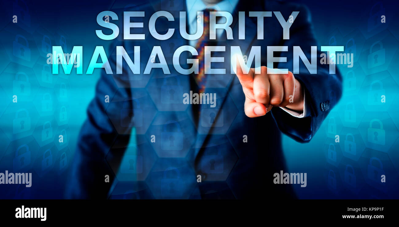 Manager Pressing SECURITY MANAGEMENT Onscreen Stock Photo - Alamy