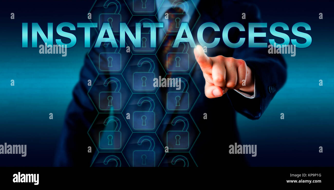 Manager Pushing INSTANT ACCESS Onscreen Stock Photo - Alamy