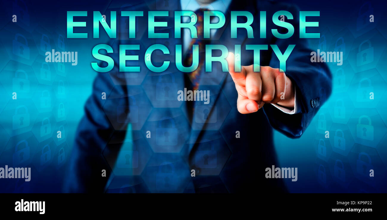 Manager Pressing ENTERPRISE SECURITY Onscreen Stock Photo - Alamy