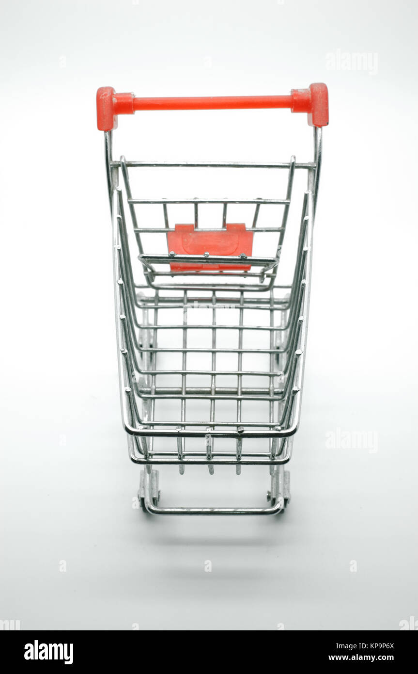 Empty shopping cart, side view, on white background Stock Photo - Alamy