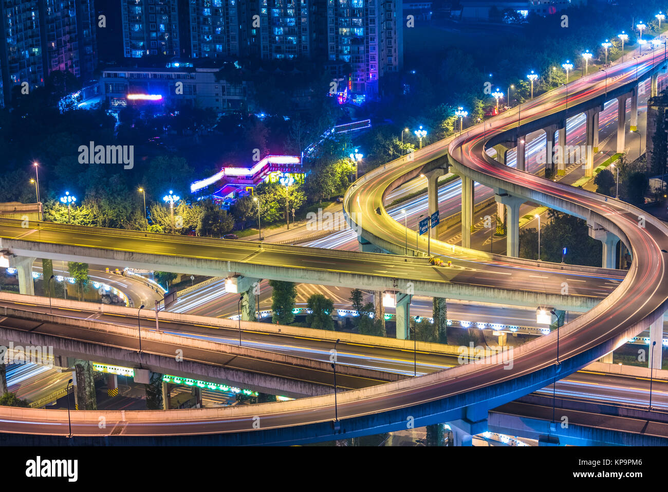 Aerial View of Shanghai overpass at Night in China Stock Photo - Alamy