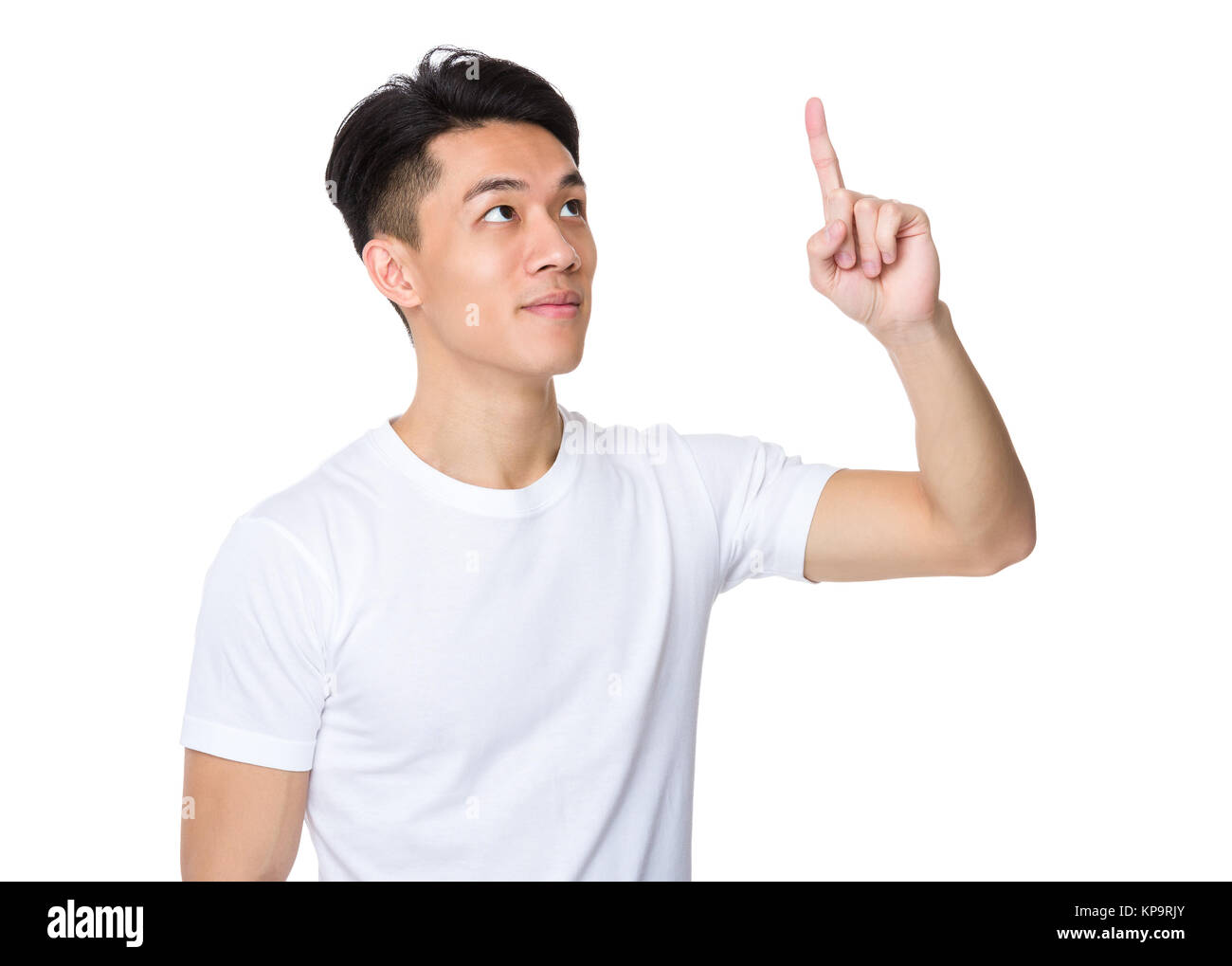 Asian man young the imaginary panel Stock Photo - Alamy