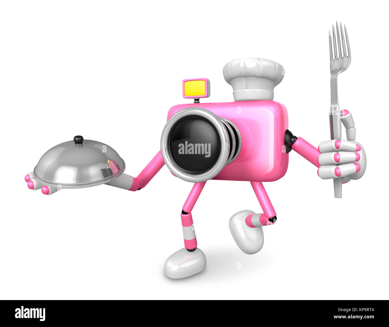Chef Pink Camera Character right hand, Plate in the left hand holding a ...