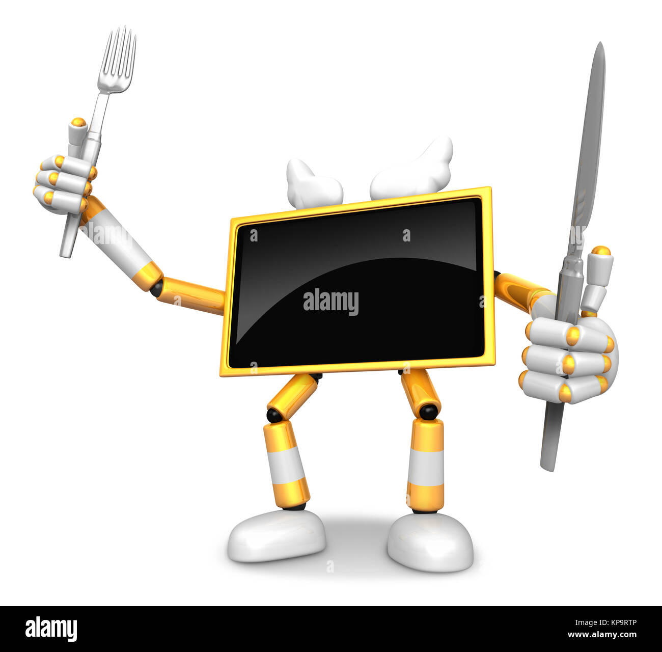 Chef Yellow TV Character right hand, Fork in the left hand holding a ...