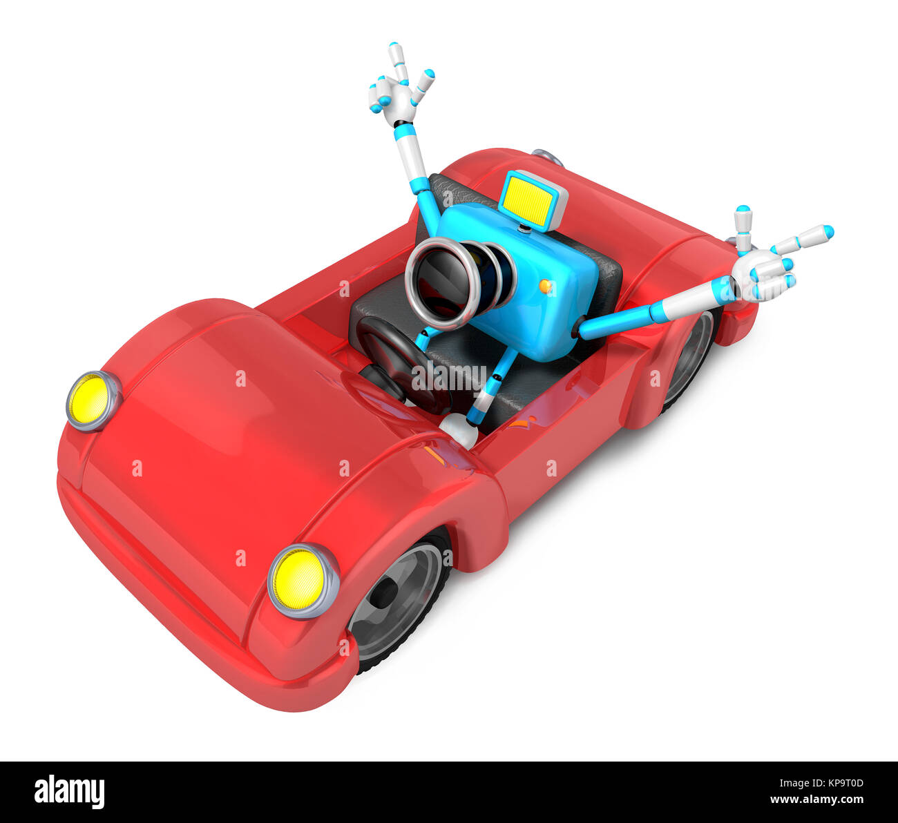 Driving a red Convertible car in sky blue camera Character. Create 3D ...
