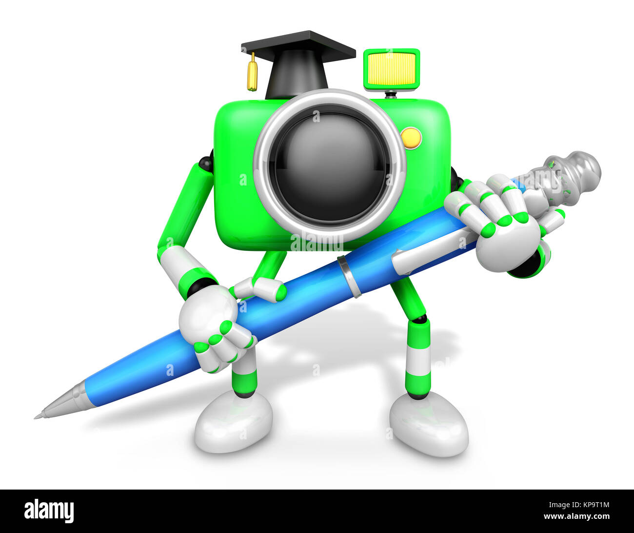 Green Camera Character ballpoint pen a handwriting. Create 3D Camera ...