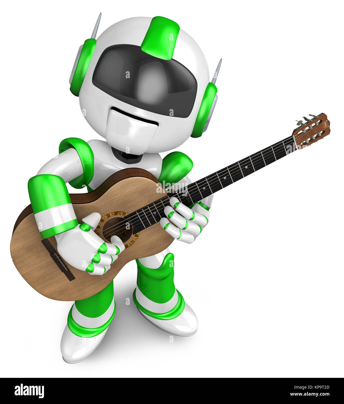 Green robot has been playing the classical guitar. Create 3D Humanoid ...