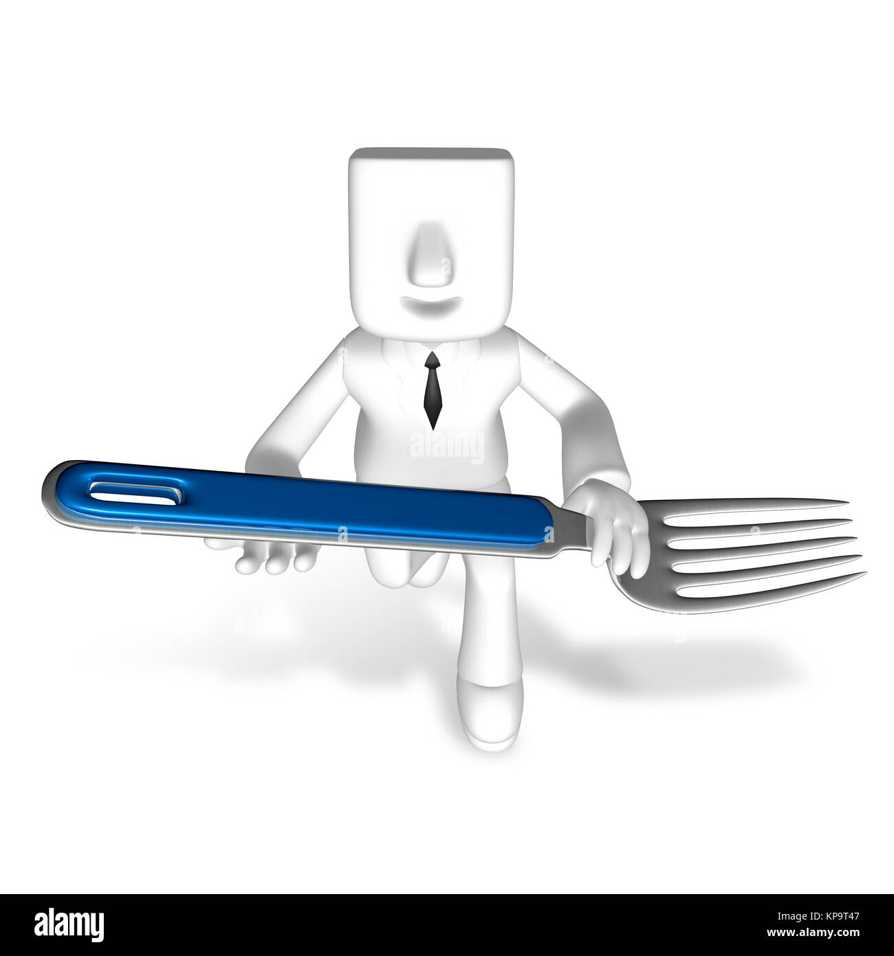 one 3d business man running with holding fork Stock Photo - Alamy