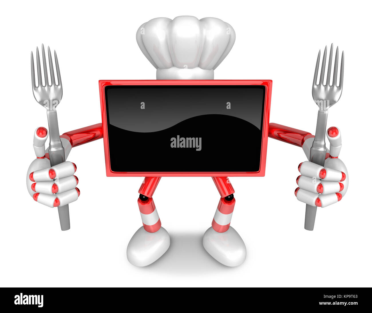 Red TV Character Chef in both hands to hold a fork. Create 3D ...