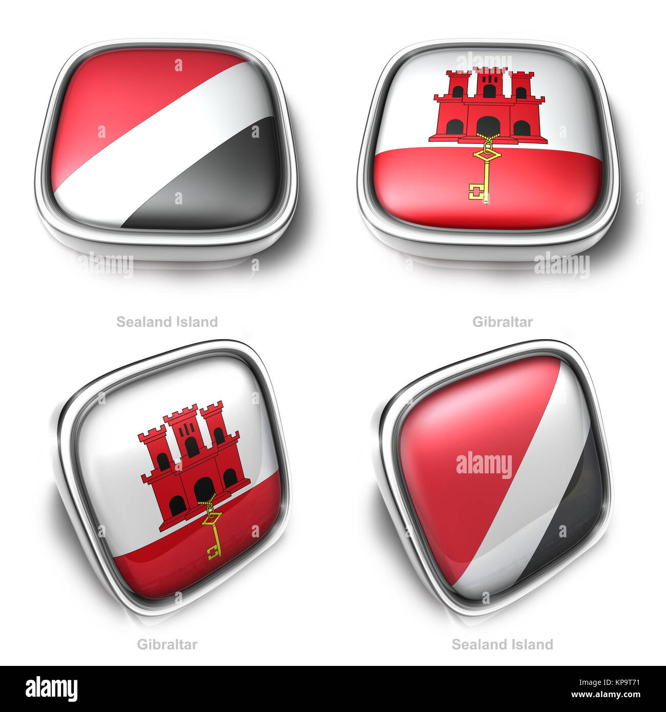Sealand Island and Gibraltar 3d metallic square flag button Stock Photo ...