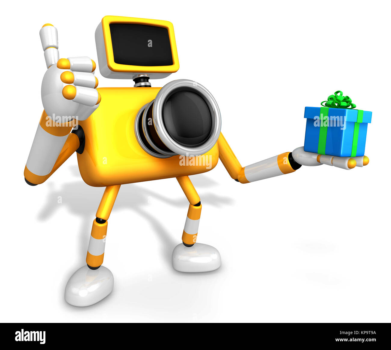 The left hand a gift box in Yellow camera Character, Taking the right ...