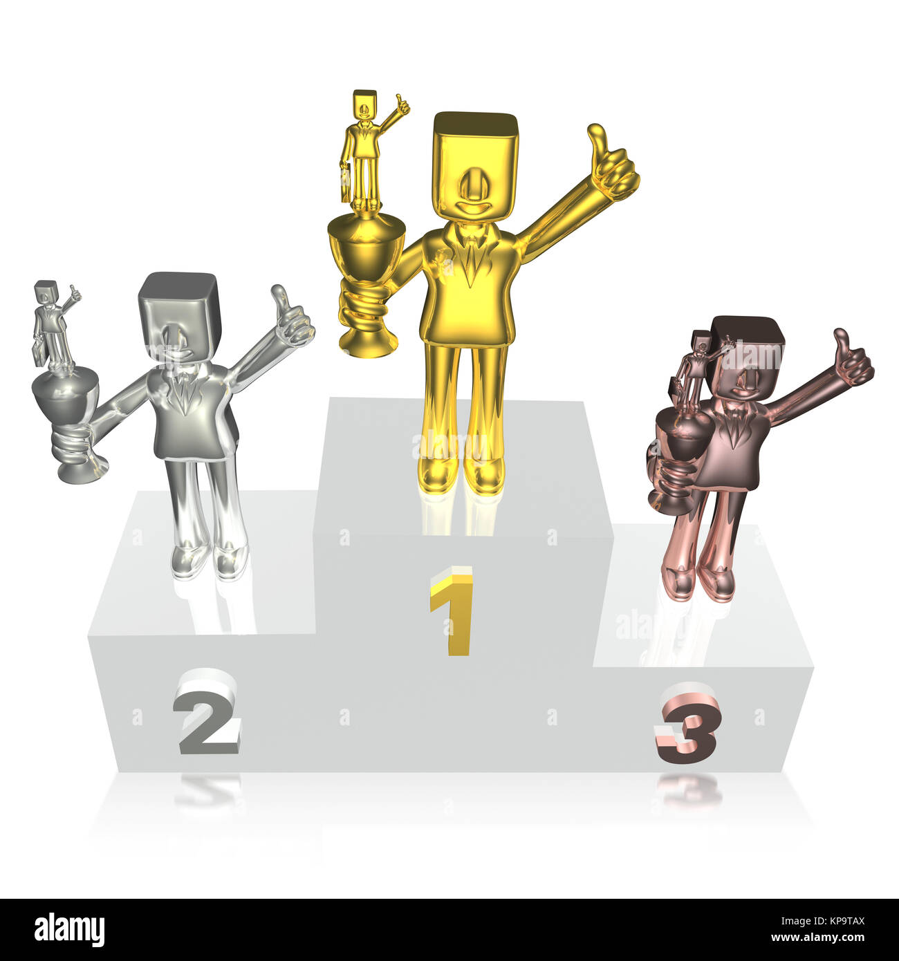 three 3d business man standing at victory stand with trophy Stock Photo ...