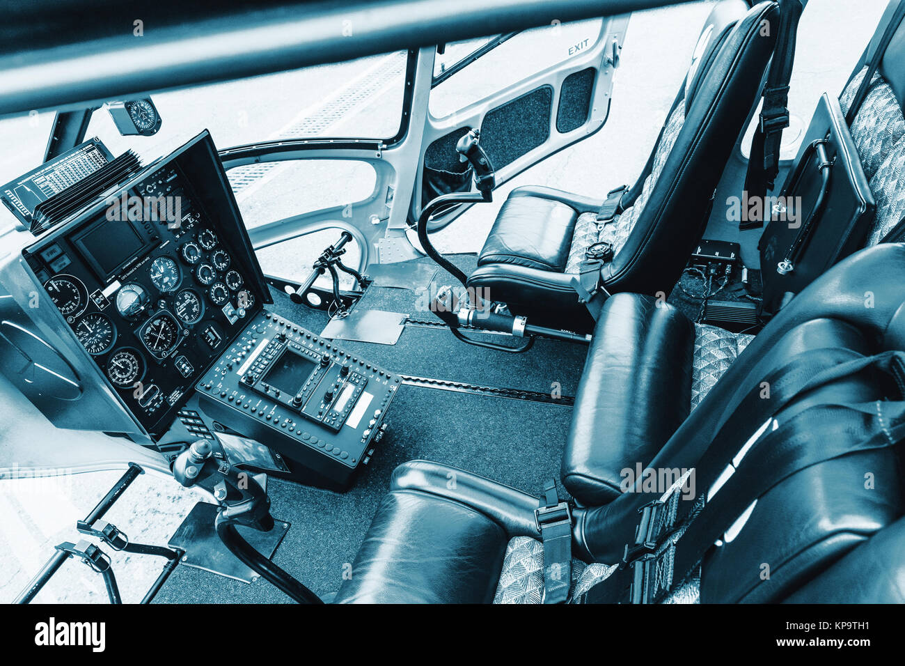 Cockpit helicopter - Instruments panel. Interior of helicopter control ...