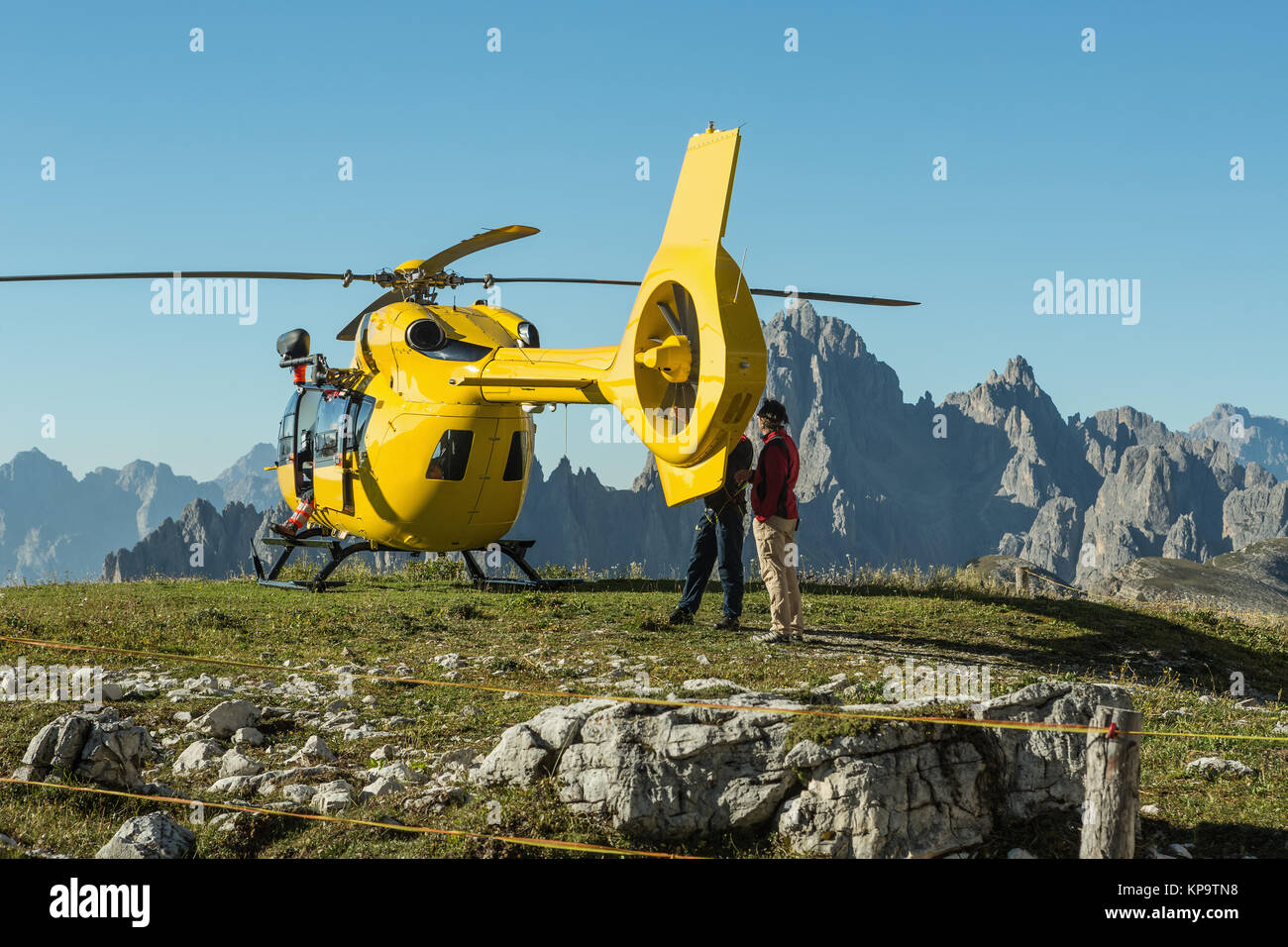 Yellow helicopter used for rescue operations, On the ground in ...