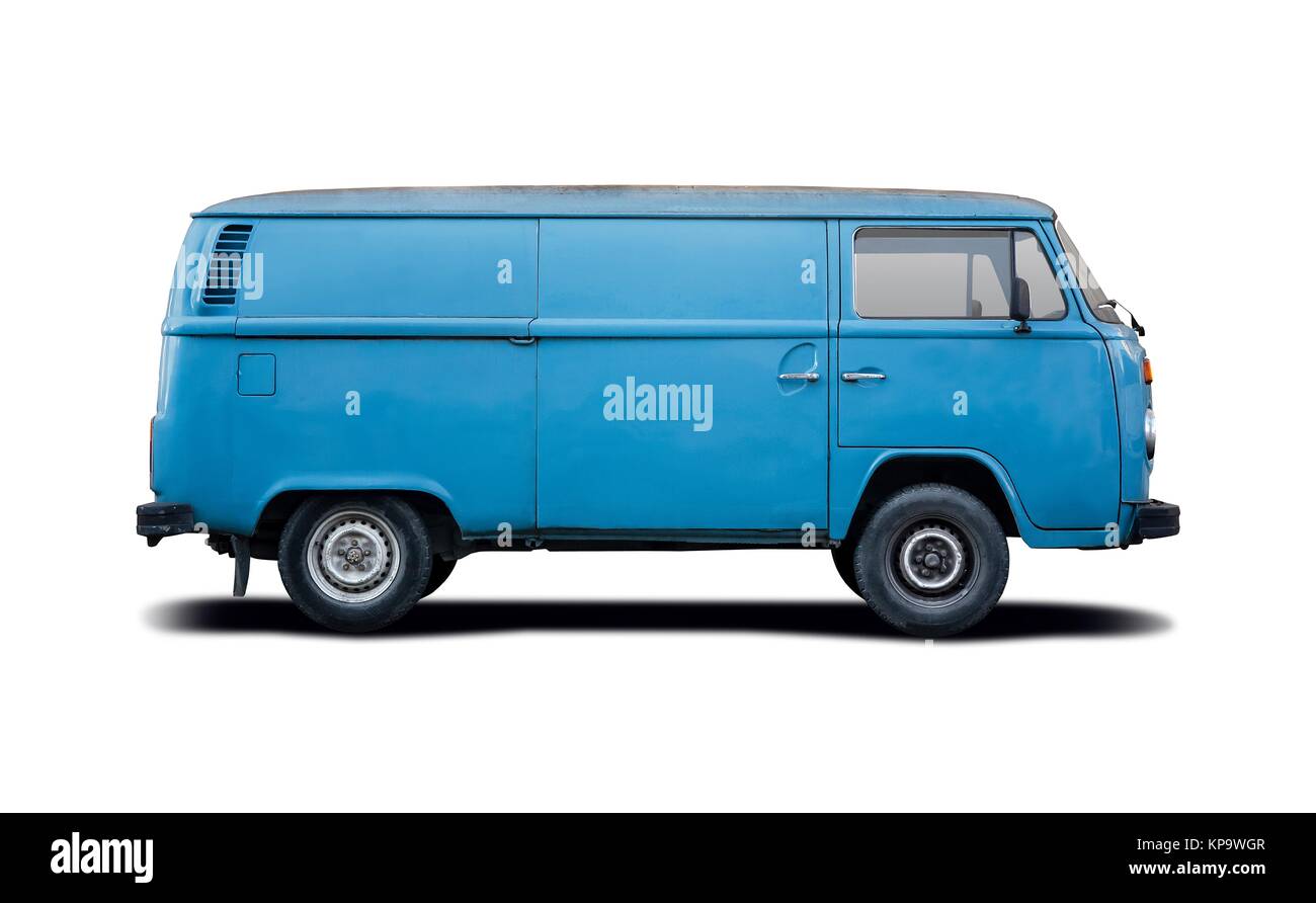 Retro small truck side view isolated on white Stock Photo - Alamy
