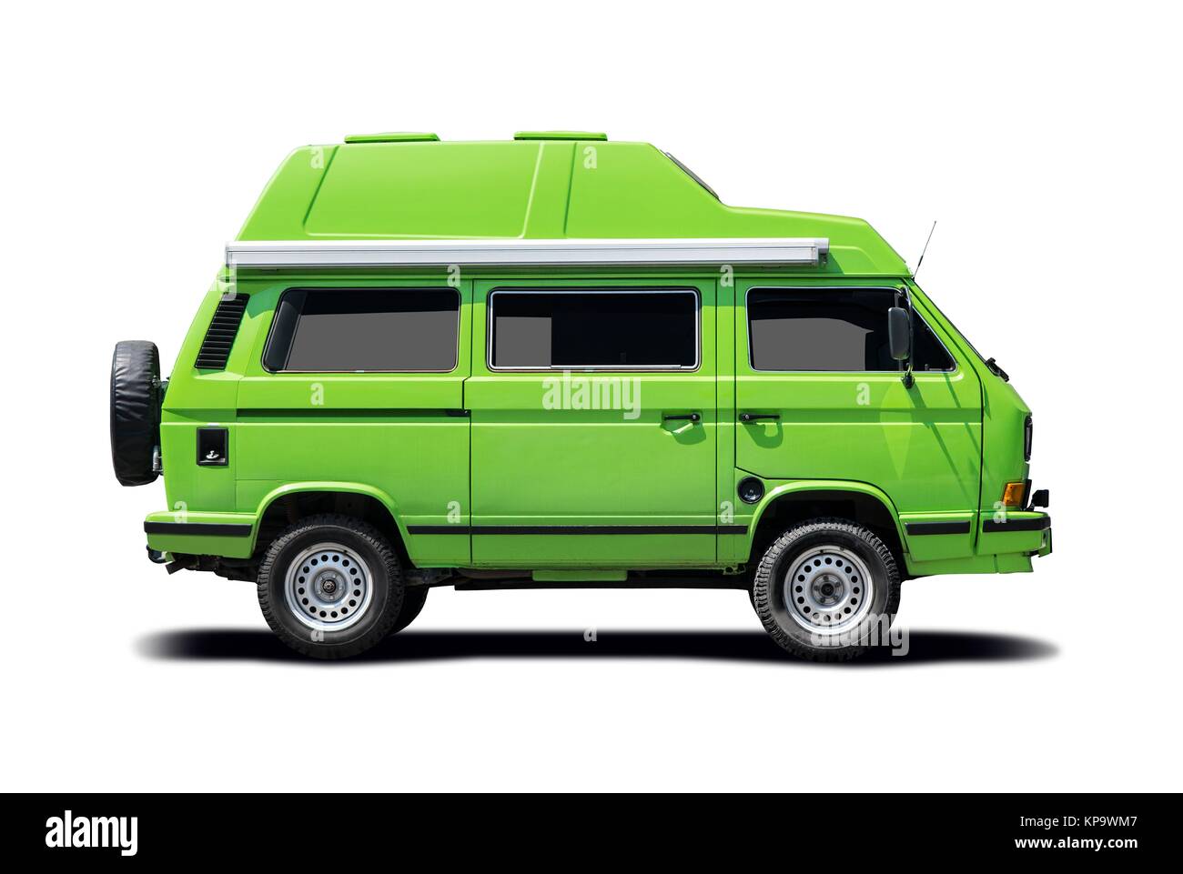 Green van camper side view isolated on white background Stock Photo - Alamy