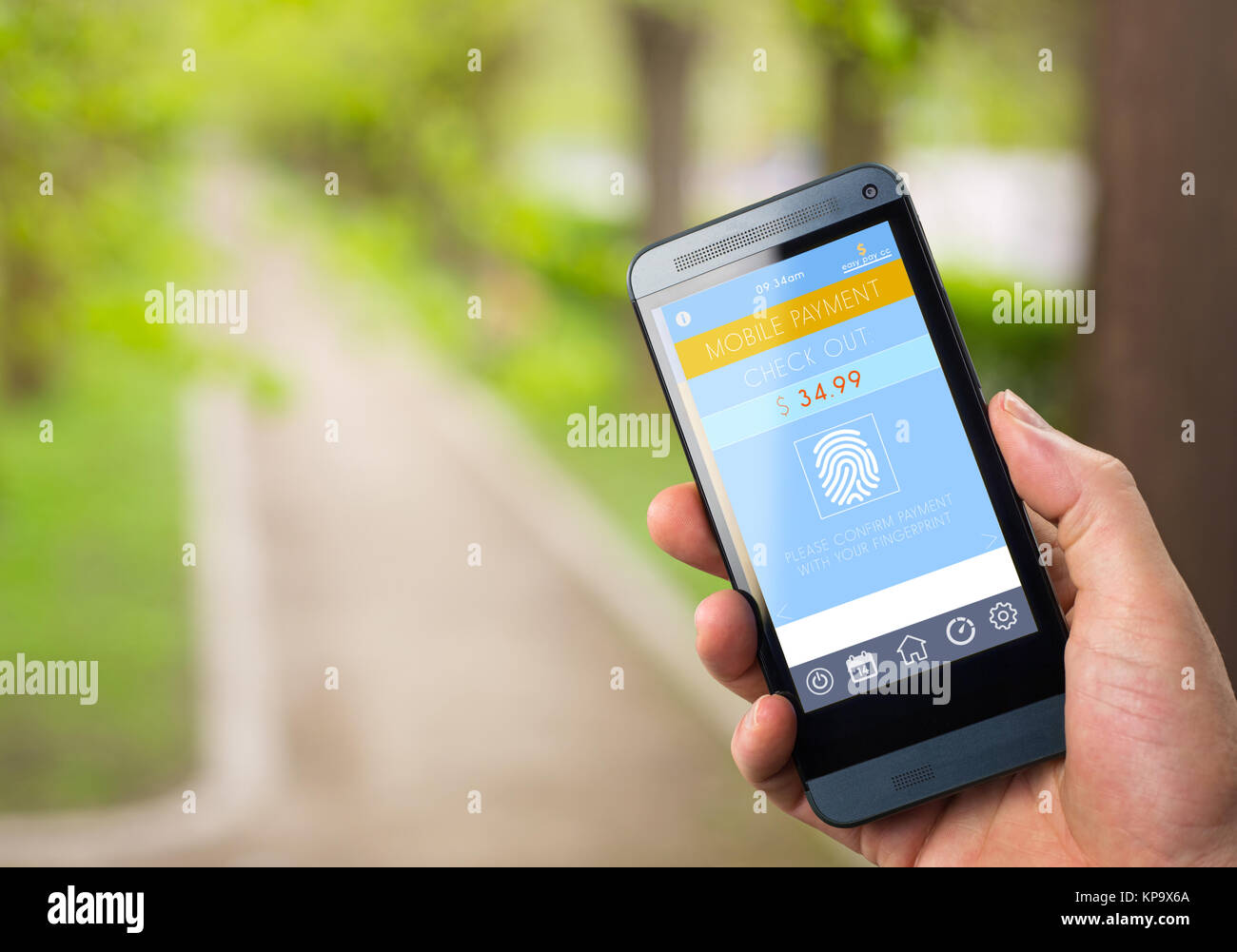 Mobile Payment, smart pay - man holding a phone with contactless pay ...