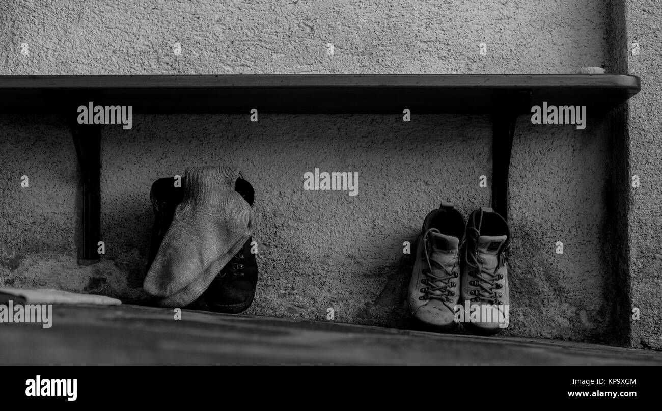 Vintage shoes wood Black and White Stock Photos & Images - Alamy