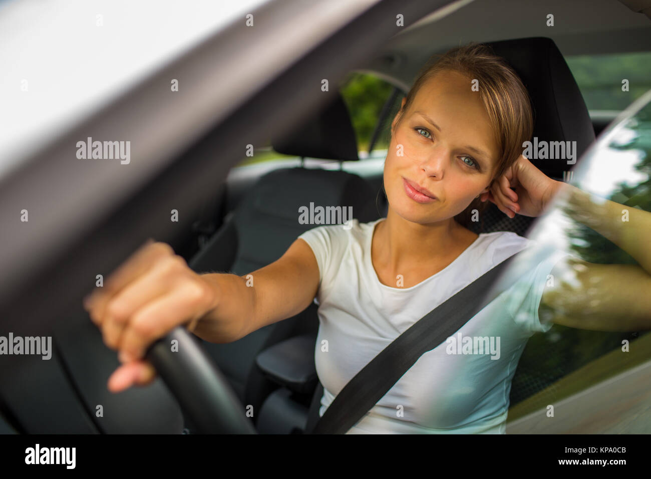 Woman driving interior dash car hi-res stock photography and images - Alamy