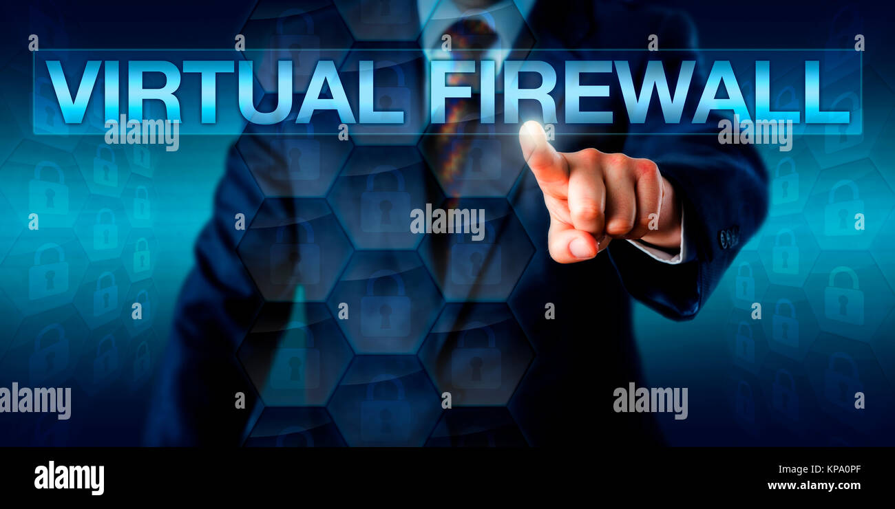 Administrator Touching VIRTUAL FIREWALL Onscreen Stock Photo - Alamy