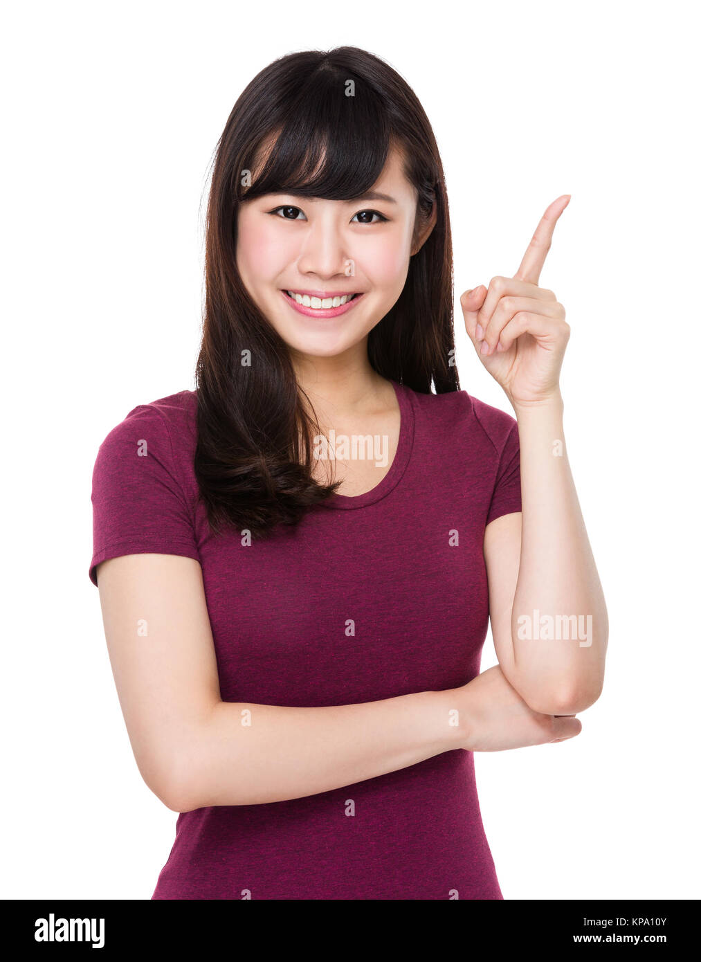 Woman showing finger point up Stock Photo - Alamy