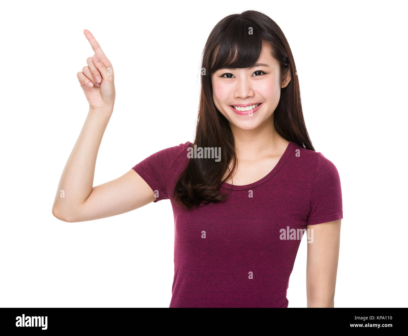 Young woman with finger point up Stock Photo - Alamy