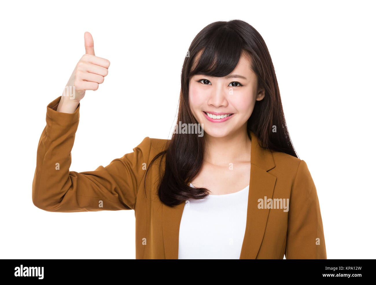 Asian businesswoman showing thumb up gesture Stock Photo - Alamy