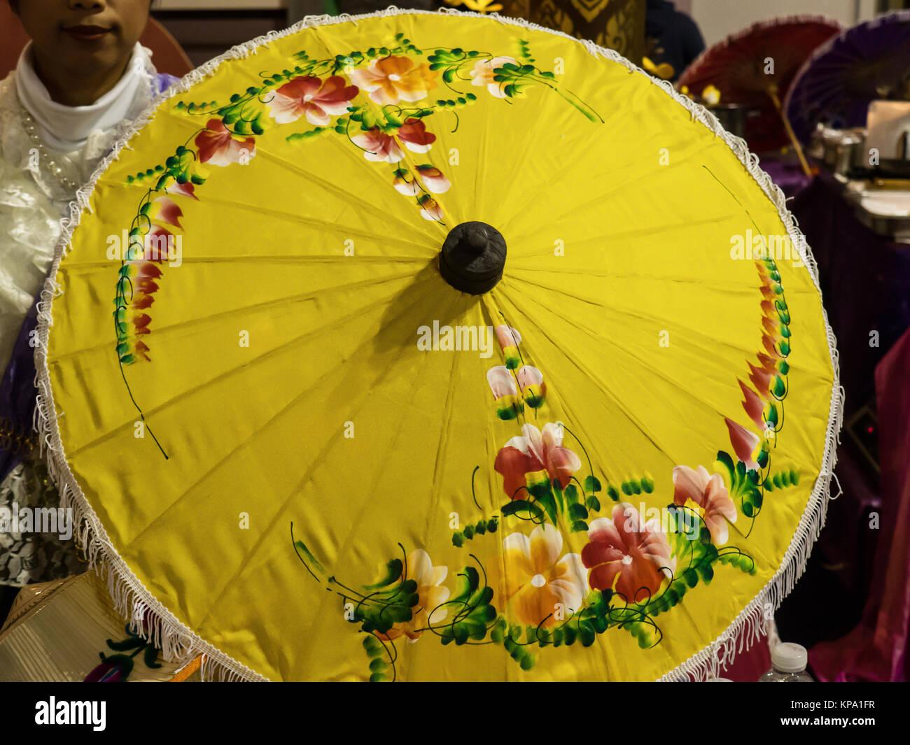 chinese parasol decorated with floral designs Stock Photo - Alamy