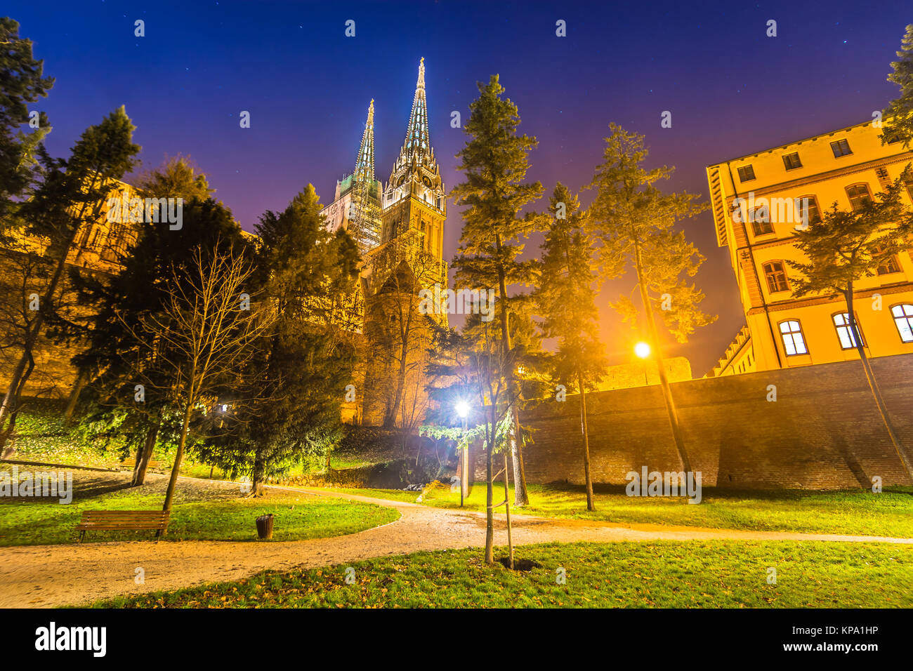 Night view at famous cathedral in Zagreb city, Croatia Europe Stock ...