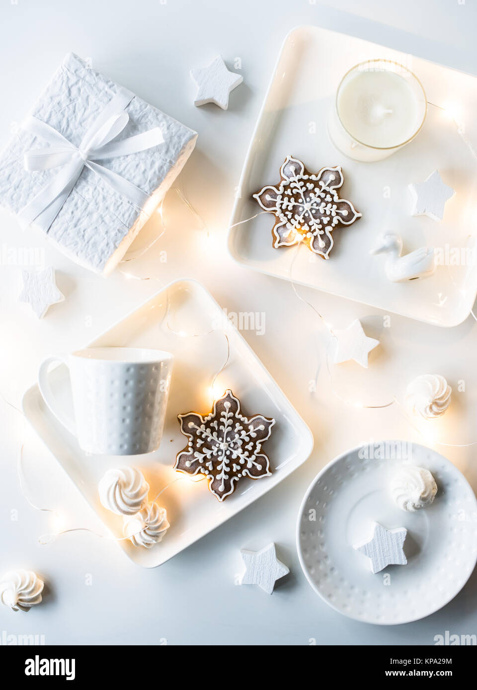 White Christmas gifts and decorations, presents and sweets, holiday ...