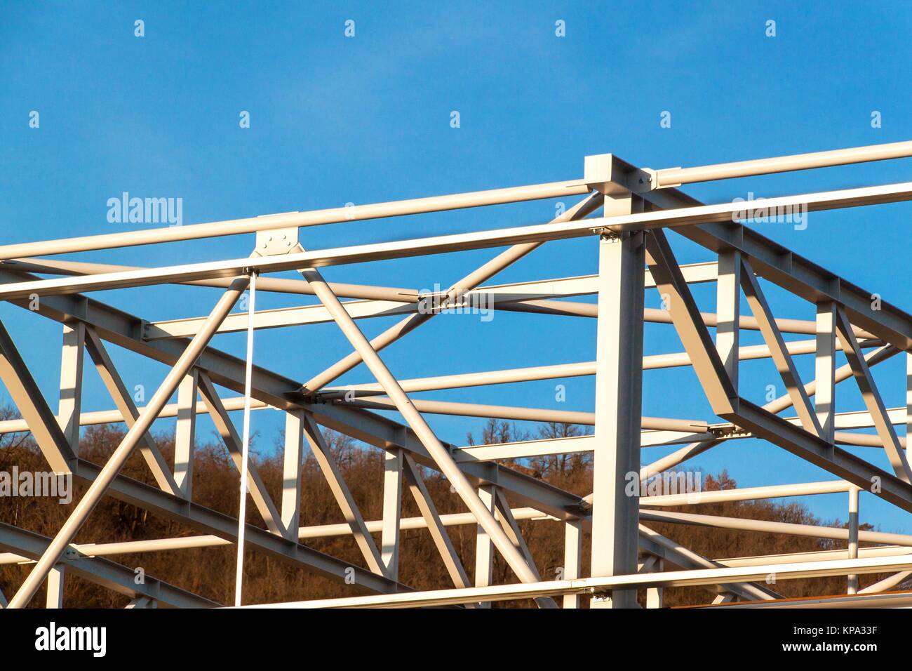 The steel structure is under construction. Installation of metal halls ...