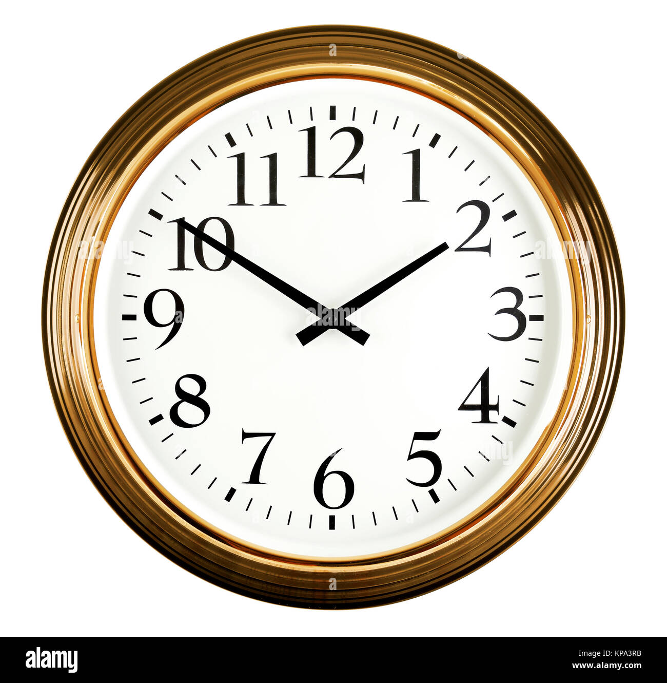 Wall clock isolated on white. Ten to two Stock Photo - Alamy