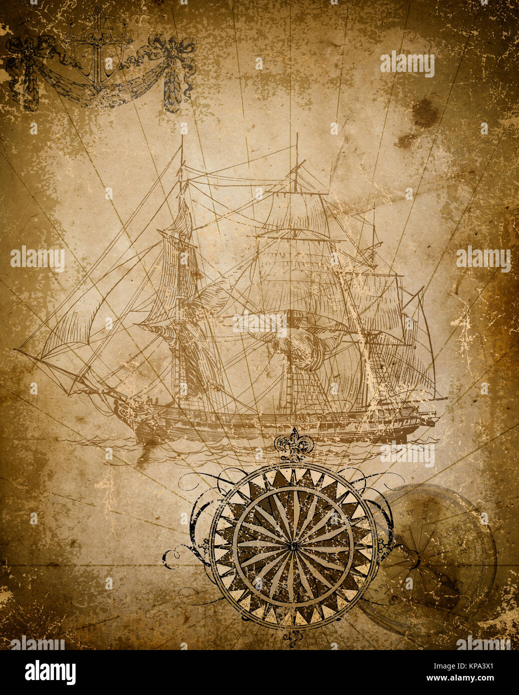 Grunge marine background with ancient sea elements Stock Photo - Alamy