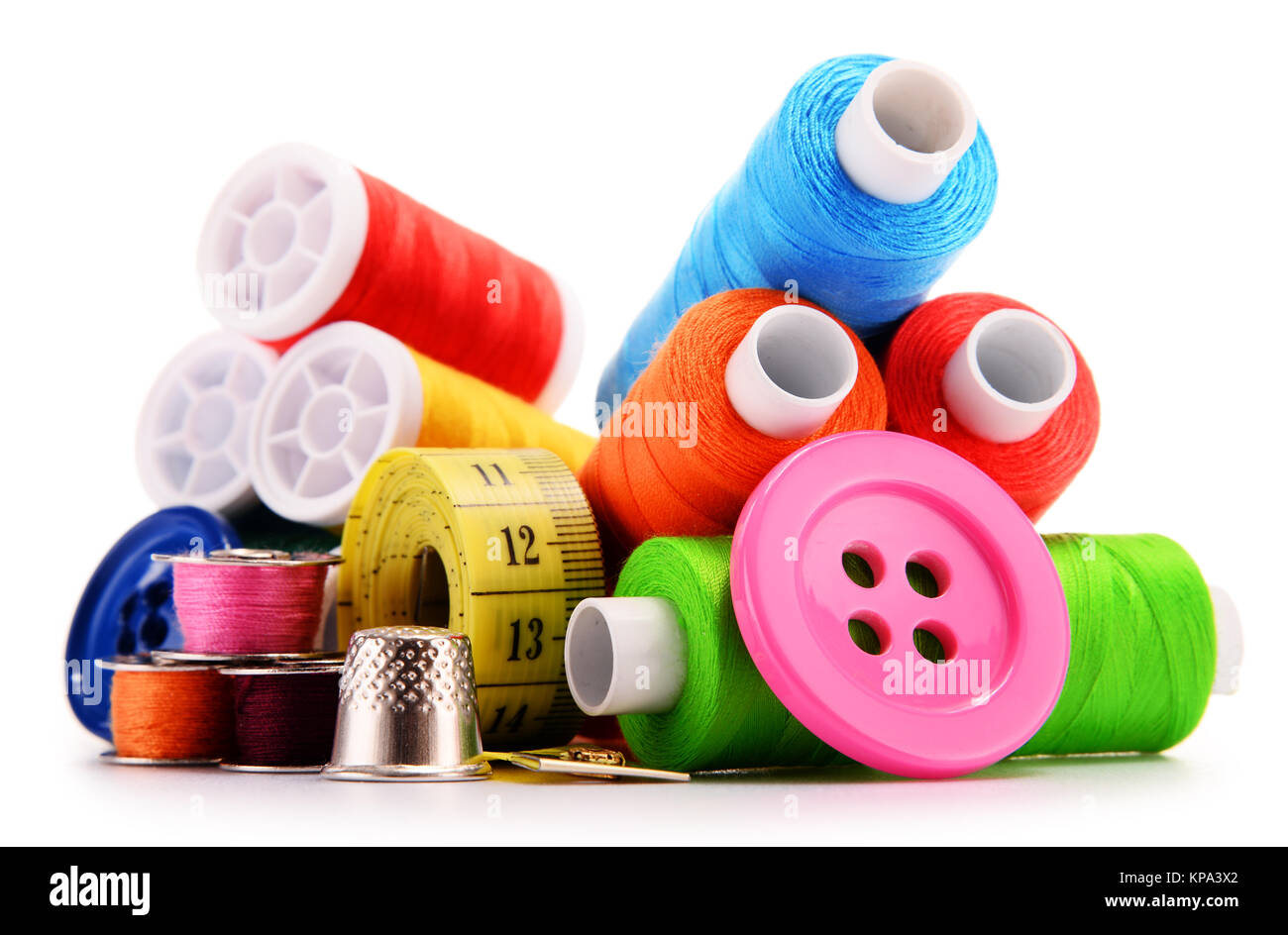 Composition with tailor threads isolated on white Stock Photo - Alamy