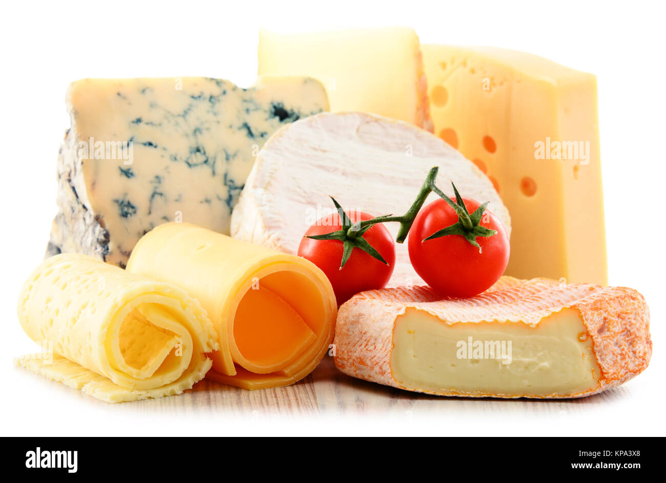 Different sorts of cheese isolated on white background Stock Photo - Alamy