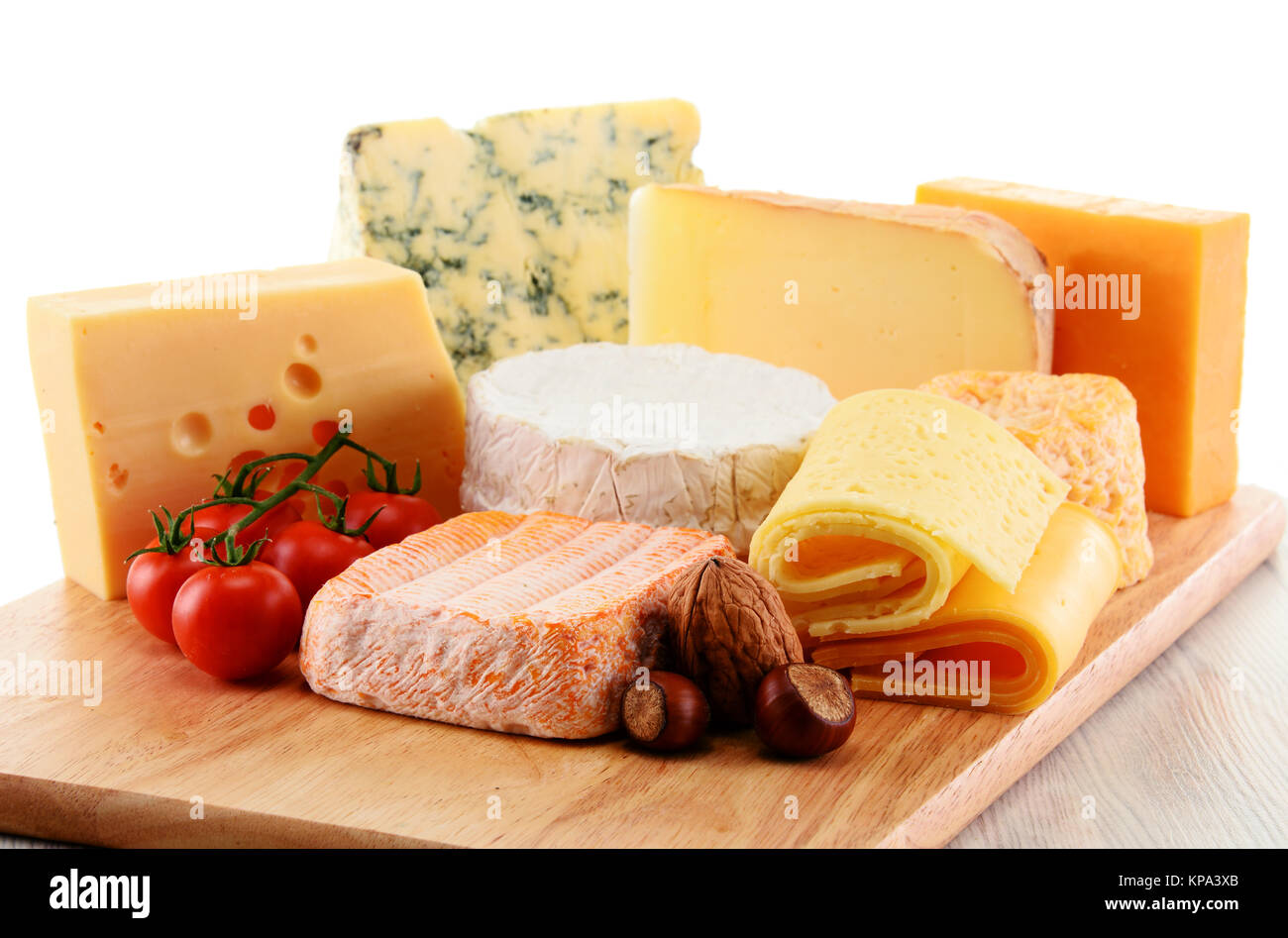 Different sorts of cheese isolated on white background Stock Photo - Alamy