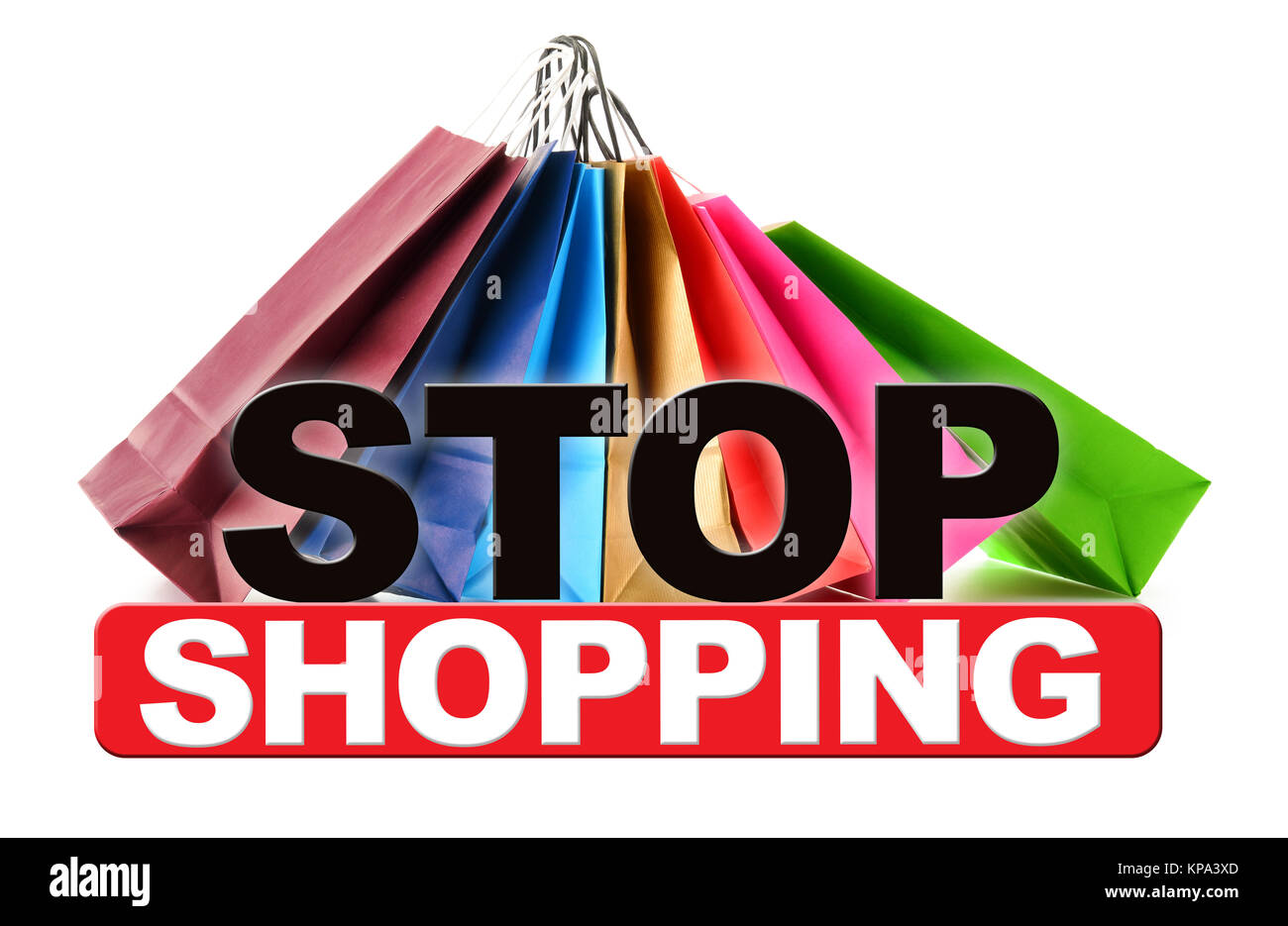 Stop shopping sign with paper bags isolated on white Stock Photo - Alamy