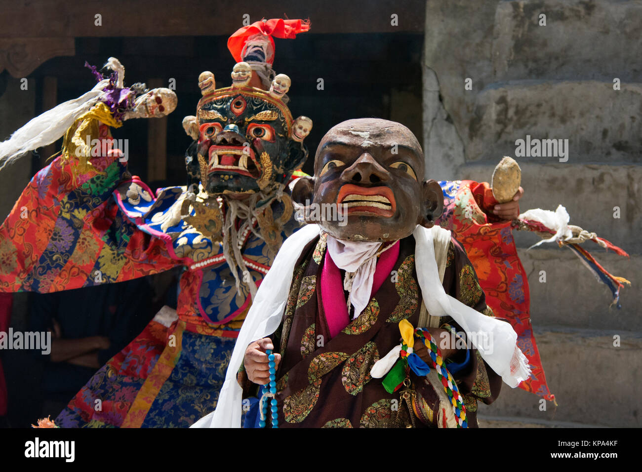 Tibetan monks perform the Dance Mask in the Buddhist monastery of ...