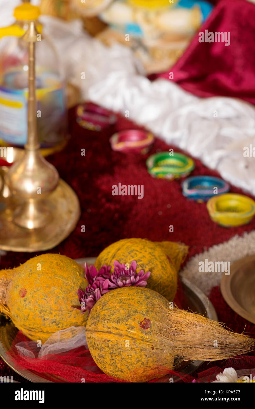 Traditional Indian Hindu religious praying objects Stock Photo - Alamy