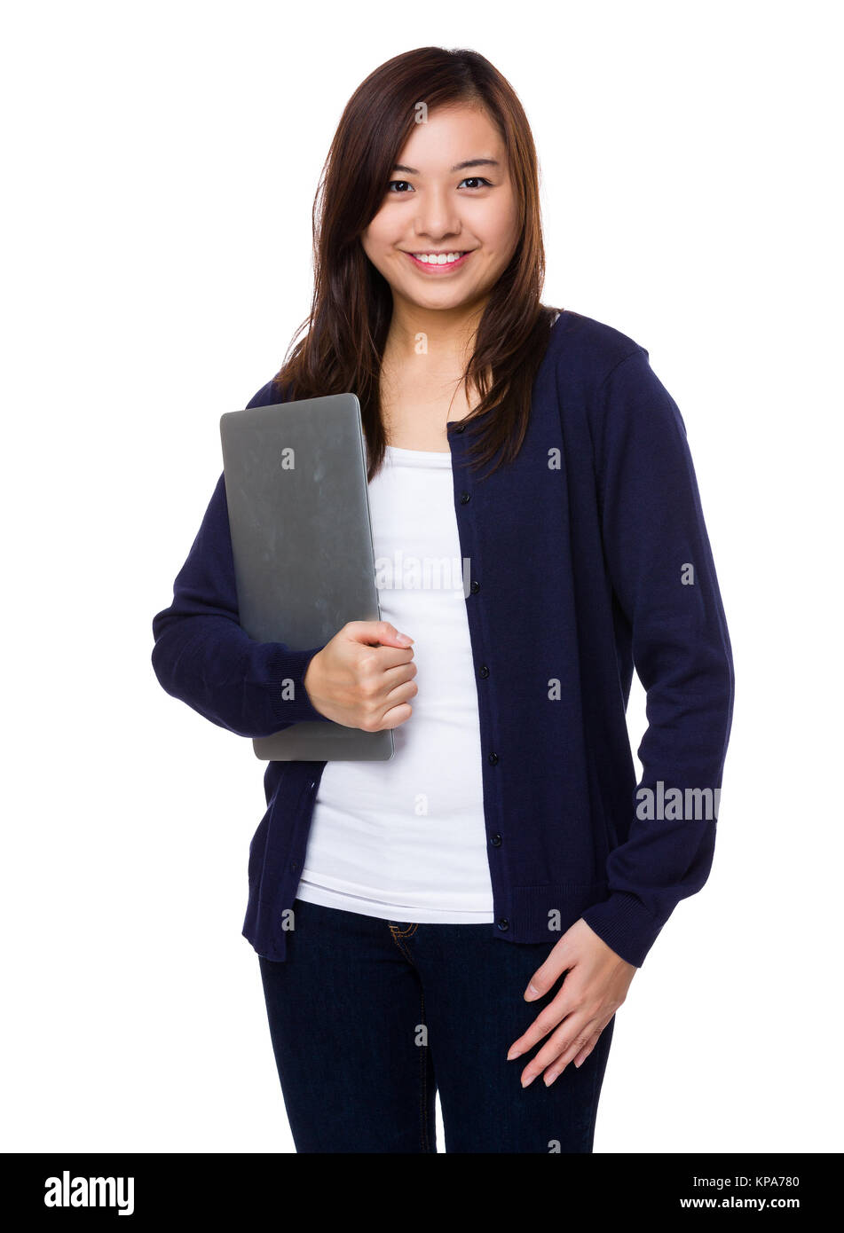 Young girl hold with laptop computer Stock Photo - Alamy