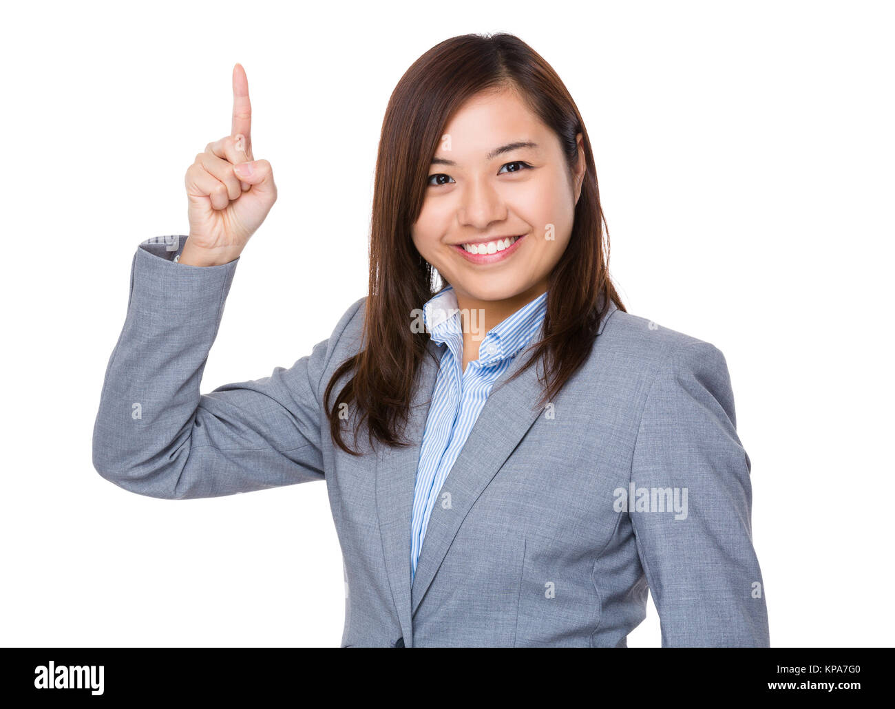 Businesswoman with finger point up Stock Photo - Alamy