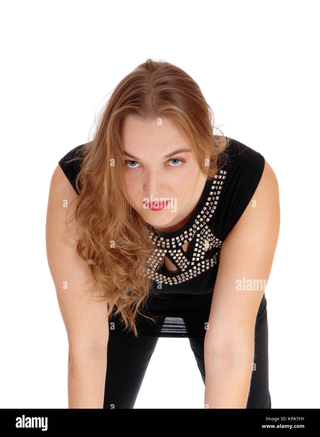 Closeup of woman bending forwards Stock Photo - Alamy