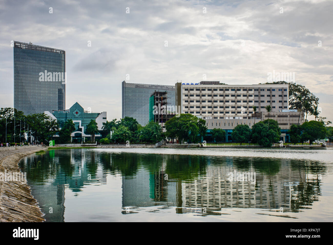 modern buildings beside Inya Lake in rainy season, Yangon, Myanmar ...