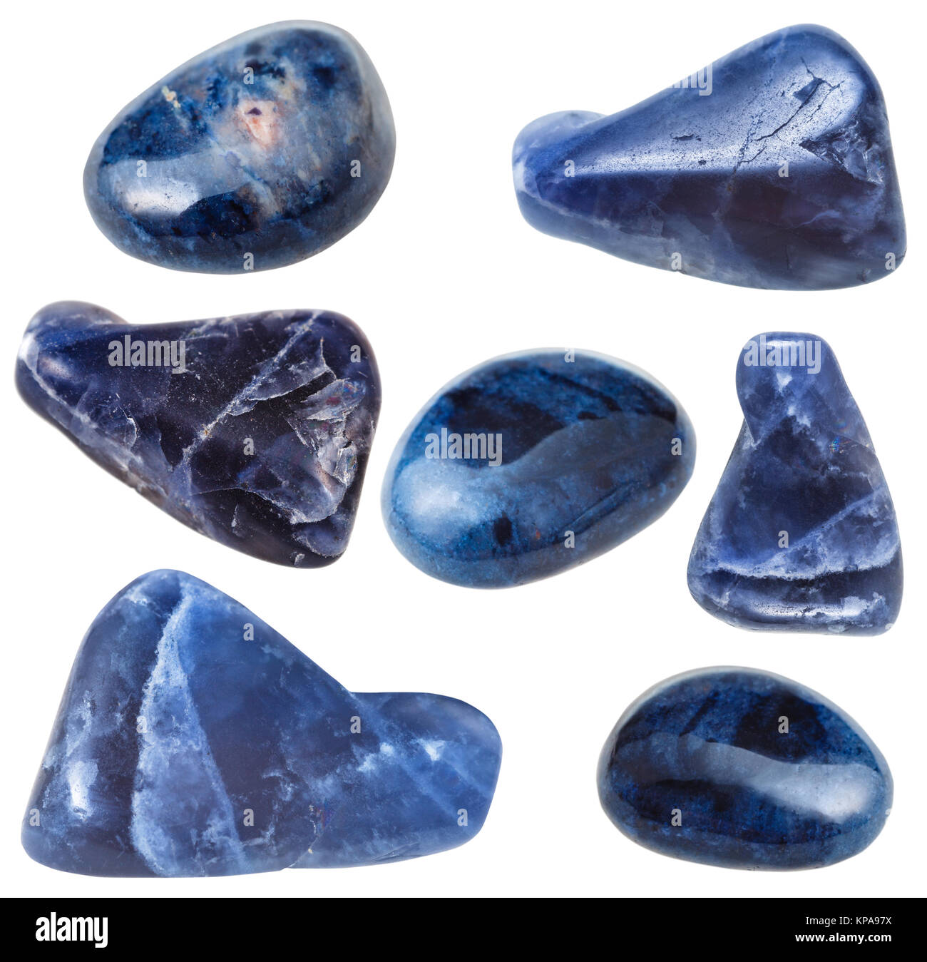 various dumortierite gem stones isolated on white Stock Photo - Alamy