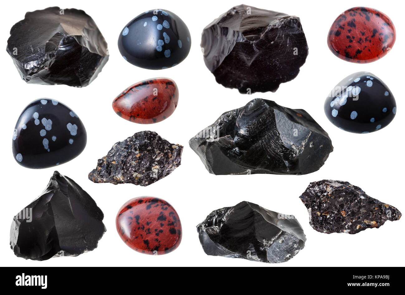 various obsidian gem stones and rocks isolated Stock Photo - Alamy